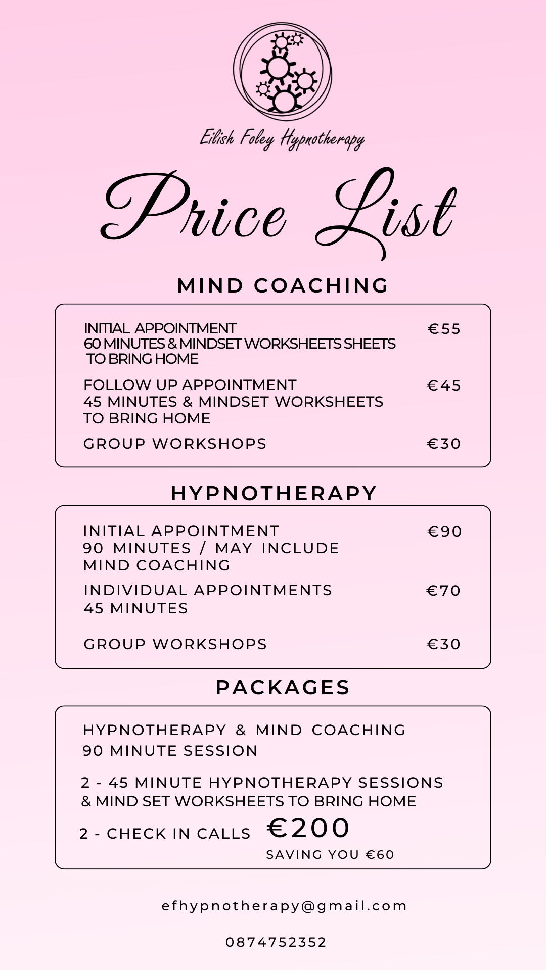 Price List – Eilish Foley Hypnotherapy